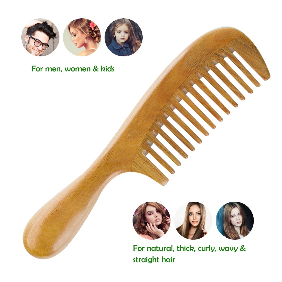 Green Sandalwood Wide Tooth Aroma Handmade Hair Comb – pureGLO Naturals