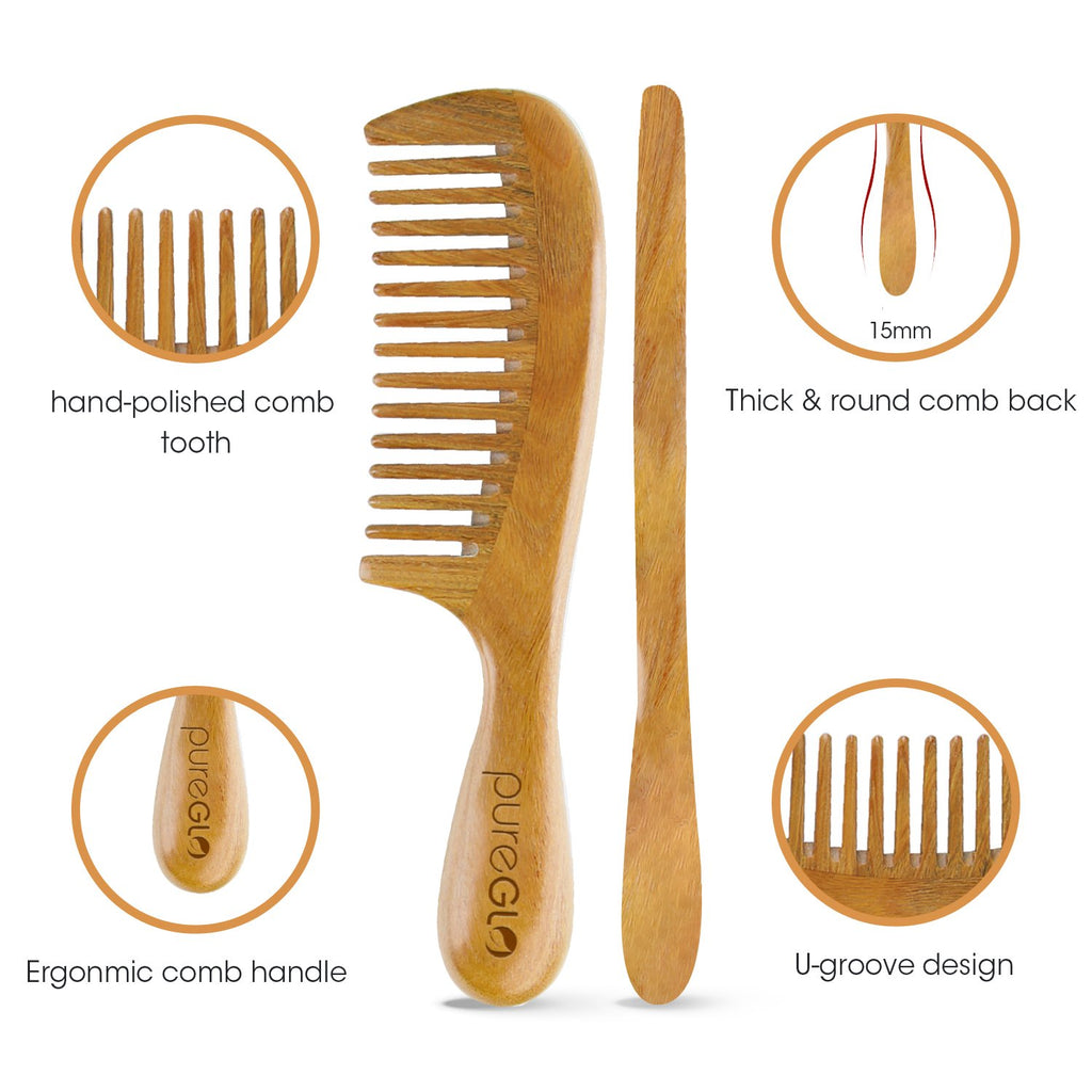 Green Sandalwood Wide Tooth Aroma Handmade Hair Comb – pureGLO Naturals