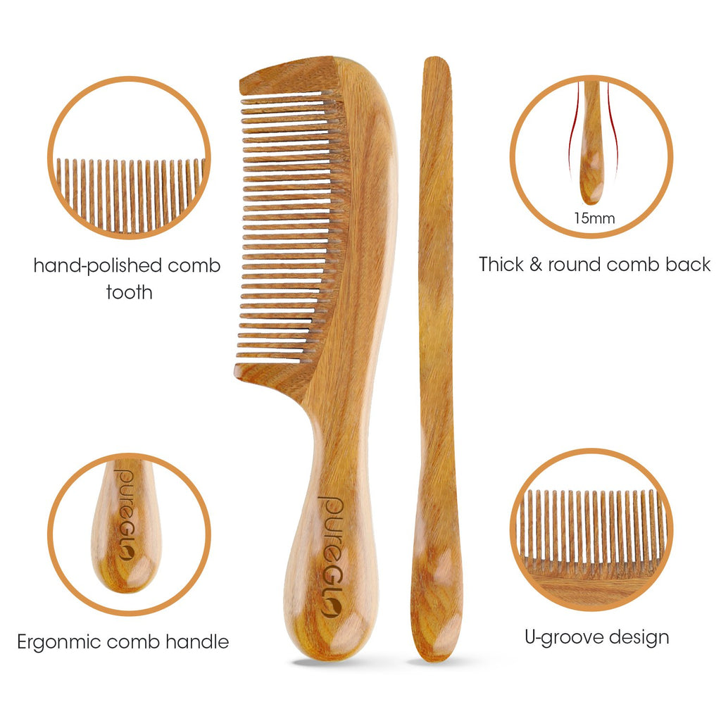 No Static Detangling Handmade Natural Fine Tooth Wooden Comb – pureGLO ...