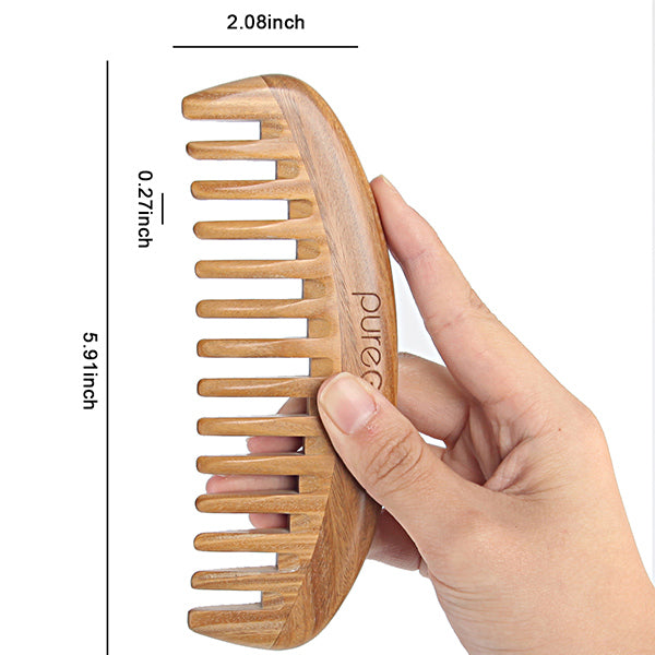 Natural Green Sandalwood Wooden Wide Tooth Hair Comb – pureGLO Naturals