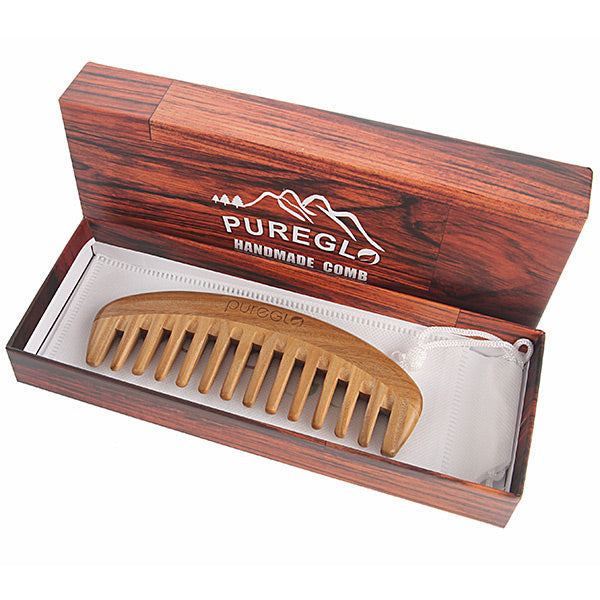 Natural Green Sandalwood Wooden Wide Tooth Hair Comb – pureGLO Naturals