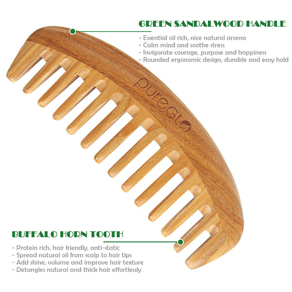 Natural Green Sandalwood Wooden Wide Tooth Hair Comb – pureGLO Naturals
